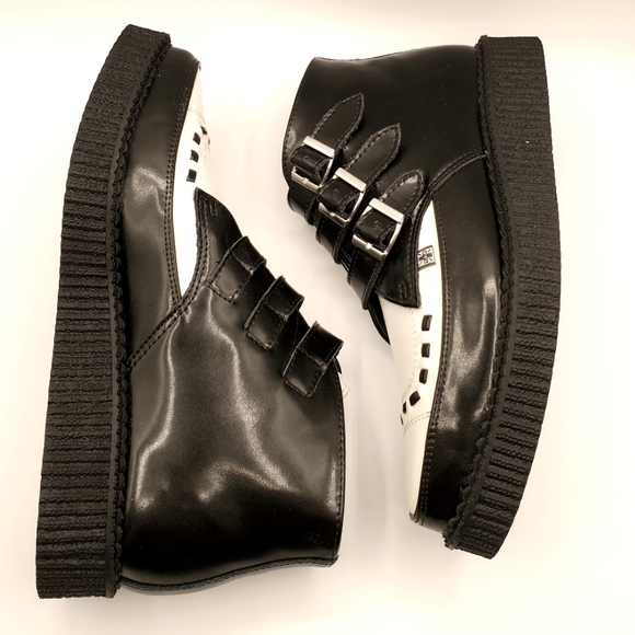 T.U.K | Shoes | Buckle Creeper Boots Black White Leather Tuk Nib | Poshmark